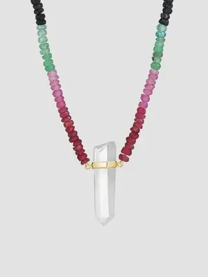 Jia Jia Arizona 14k Yellow Gold, Dark Sapphire & Crystal Quartz Pendant Beaded Necklace - Rainbow
