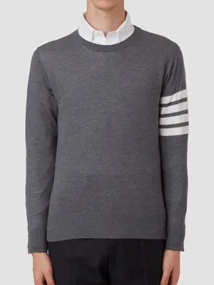 Thom Browne Classic Merino Wool Crewneck Sweater - Med Grey
