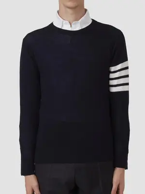 Thom Browne Classic Merino Wool Crewneck Sweater - Navy