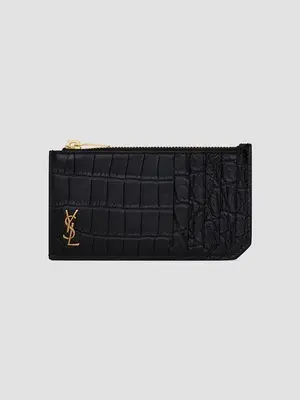 Saint Laurent Crocodile-embossed Leather Card Case - Nero