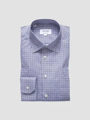 Eton Contemporary-fit Tattersall Check Cotton Long-sleeve Shirt - Blue