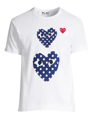 Play Comme Des Garcon Double Polka-dot Heart Tee - White