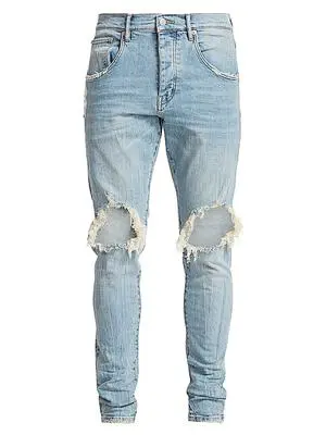 PURPLE BRAND P002 Repair Drop-fit Skinny Jeans - Light Indigo