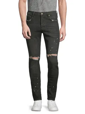 PURPLE BRAND P001 Over Spray Slim-fit Jeans - Black