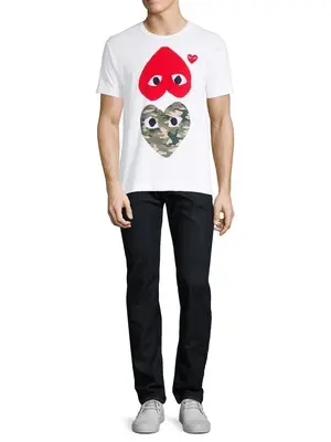 Play Comme Des Garcon Two Heart Camo Cotton Tee