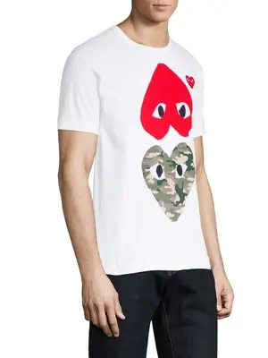 Play Comme Des Garcon Two Heart Camo Cotton Tee