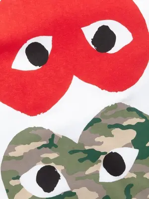 Play Comme Des Garcon Two Heart Camo Cotton Tee