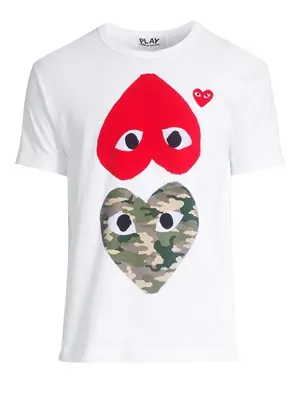 Play Comme Des Garcon Two Heart Camo Cotton Tee
