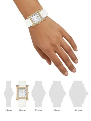 Hermès Heure H 18k Rose Gold, 0.45 Tcw Diamond & Alligator Strap Watch/26mm White