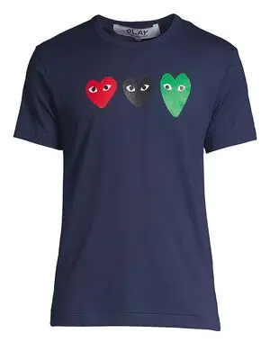 Play Comme Des Garcon Triple Heart Tee - Navy
