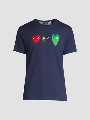 Play Comme Des Garcon Triple Heart Tee - Navy