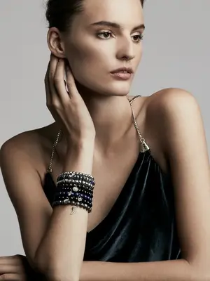 SYDNEY EVAN Labradorite Diamond & Two-tone Gold Rondelle Horn Bracelet