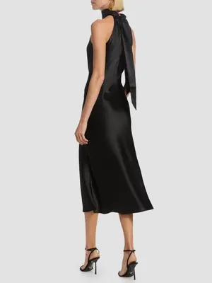 Galvan Sienna Satin Halter Neck Gown - Black