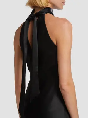 Galvan Sienna Satin Halter Neck Gown - Black