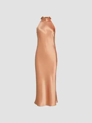 Galvan Sienna Satin Halter Neck Gown Nude