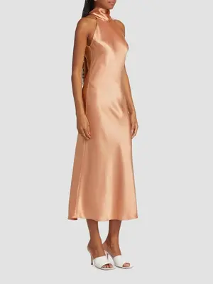 Galvan Sienna Satin Halter Neck Gown - Nude