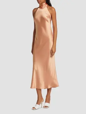 Galvan Sienna Satin Halter Neck Gown - Nude