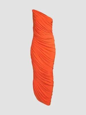 Norma Kamali Diana Ruched One-shoulder Gown Blood Orange