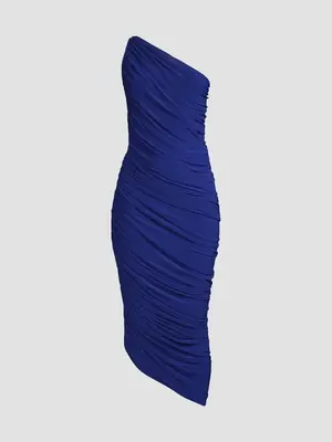 Norma Kamali Diana Ruched One-shoulder Gown Dark Blue