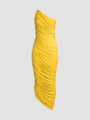 Norma Kamali Diana Ruched One-shoulder Gown Lemon
