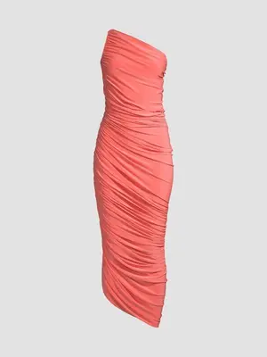 Norma Kamali Diana Ruched One-shoulder Gown Papaya