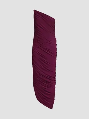 Norma Kamali Diana Ruched One-shoulder Gown Plum