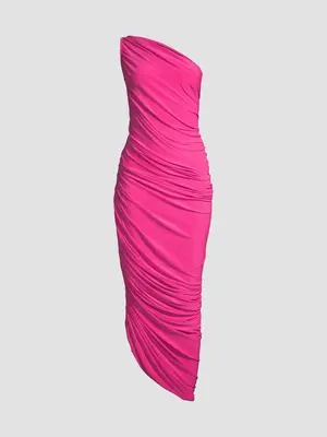 Norma Kamali Diana Ruched One-shoulder Gown Rose
