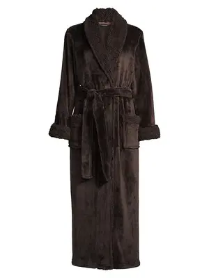Natori Women's Faux-Shearling Sherpa Robe - Ocean Storm  - Espresso