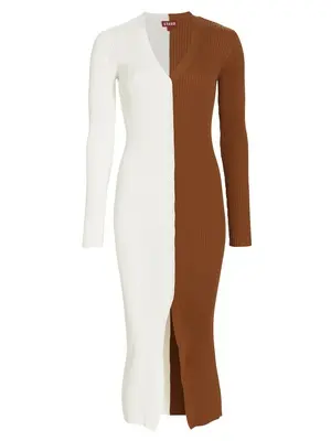 Staud Shoko Colorblocked Midi-dress - Tan White