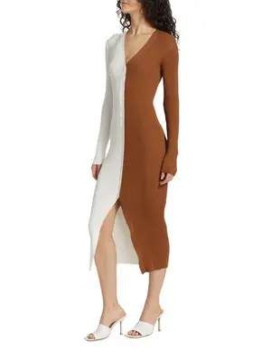 Staud Shoko Colorblocked Midi-dress - Tan White