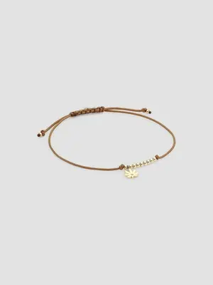 SYDNEY EVAN 14k Yellow & 0.005 Tcw Diamond Mary Jane Charm Tan Cord Bracelet - Gold