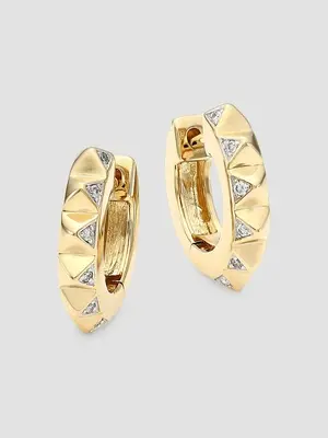 SYDNEY EVAN 14k Yellow & Diamond Mini Pyramid Huggie Hoops