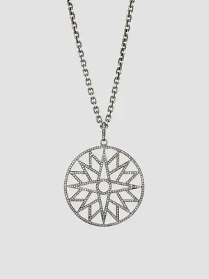 Nina Gilin Black Rhodium-plated & Diamond Sunburst Pendant Long Necklace - Silver