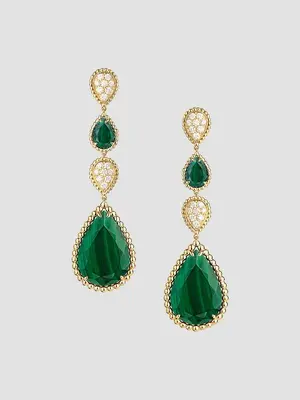 Boucheron Serpent Bohème 18k Yellow Malachite & Diamond Drop Earrings - Gold