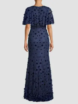 Mac Duggal Floral Embellished V-neck Gown