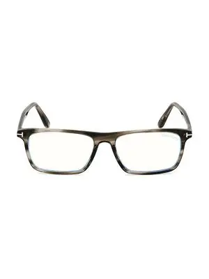TOM FORD Men's 56MM Rectangular Blue Block Eyeglasses - Havana - Havana