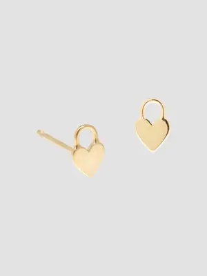 Zoe Chicco Itty Bitty 14k Yellow Heart Padlock Stud Earrings - Gold