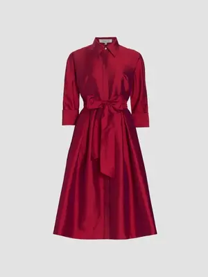 Rickie Freeman For Teri Jon Silk Taffeta Shirtdress - Cherry