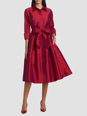 Rickie Freeman For Teri Jon Silk Taffeta Shirtdress - Cherry