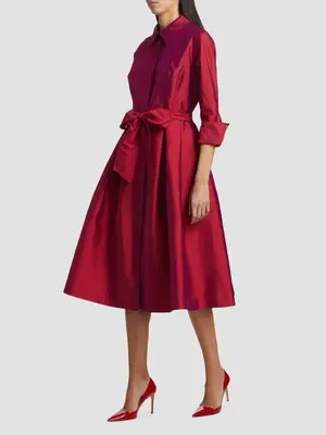Rickie Freeman For Teri Jon Silk Taffeta Shirtdress - Cherry