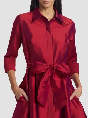 Rickie Freeman For Teri Jon Silk Taffeta Shirtdress - Cherry