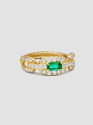 David Yurman Stax Chain Link Stone Ring In 18k - Emerald
