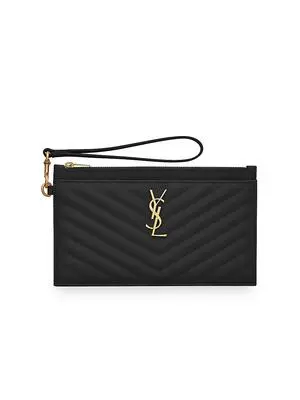 Saint Laurent Monogram Matelassé Leather Pouch - Noir