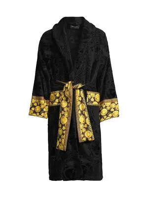 Versace Cotton Logo Bathrobe Black Gold