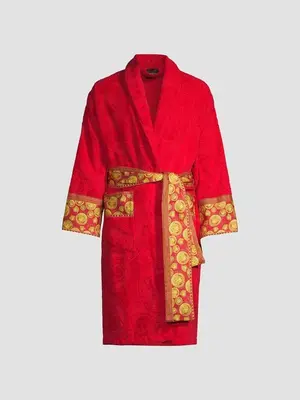 Versace Cotton Logo Bathrobe - Red Gold