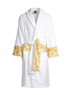 Versace Cotton Logo Bathrobe White Gold