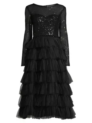 Mac Duggal Sequined Tea-length Dress