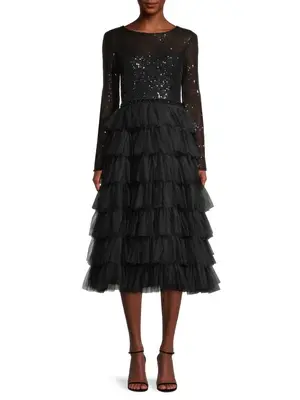 Mac Duggal Sequined Tea-length Dress