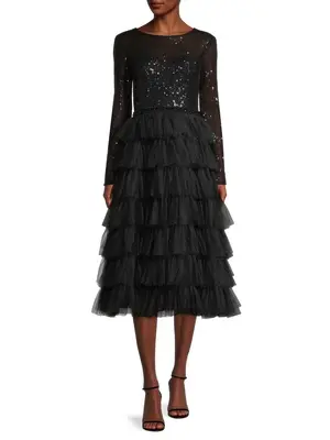 Mac Duggal Sequined Tea-length Dress