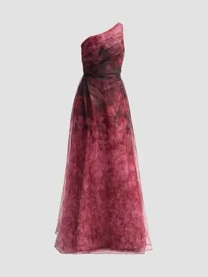 Rene Ruiz Collection One-shoulder Floral Organza Gown - Pink Multi